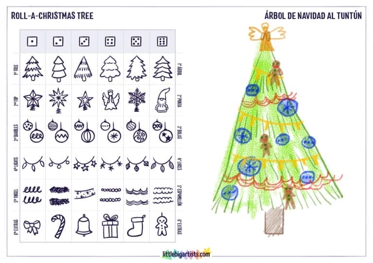 Roll-A-Christmas tree Printable Drawing Activity - Little Big Artists