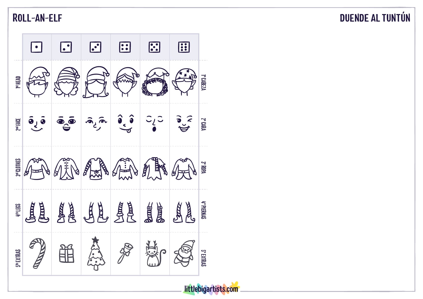 Roll An Elf Printable Drawing Activity - Little Big Artists